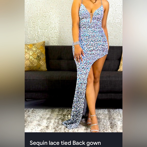 Dresses | Sequin Maxi Dress With Lace Tied At The Back And Open Side ...